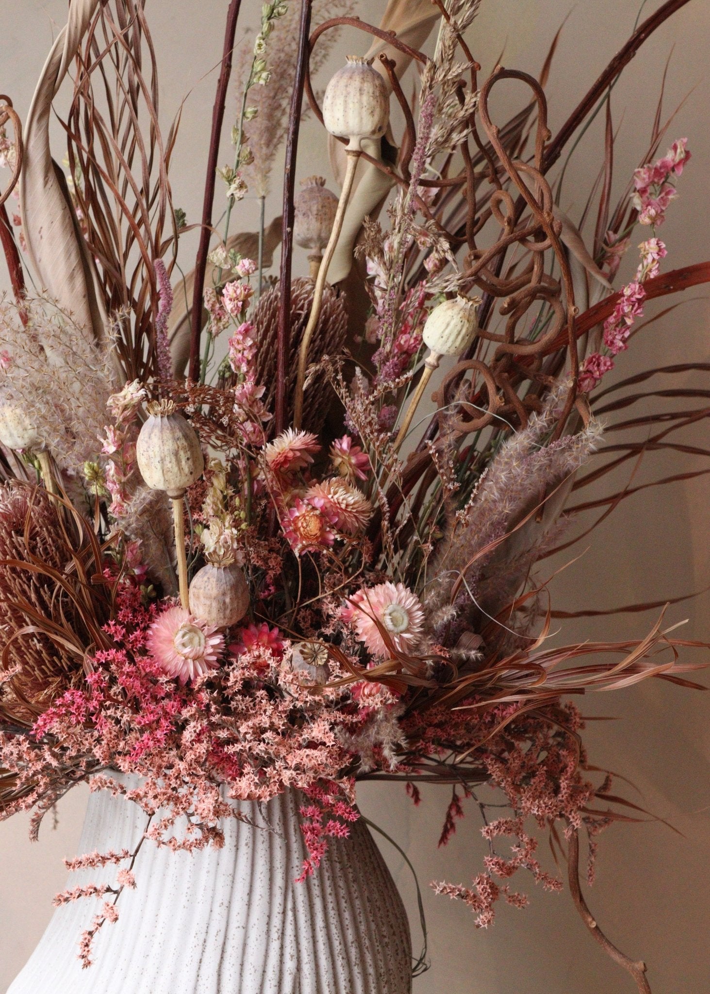 Luxury Dried Flower Arrangement with Modern Pink Flowers – Design by ...