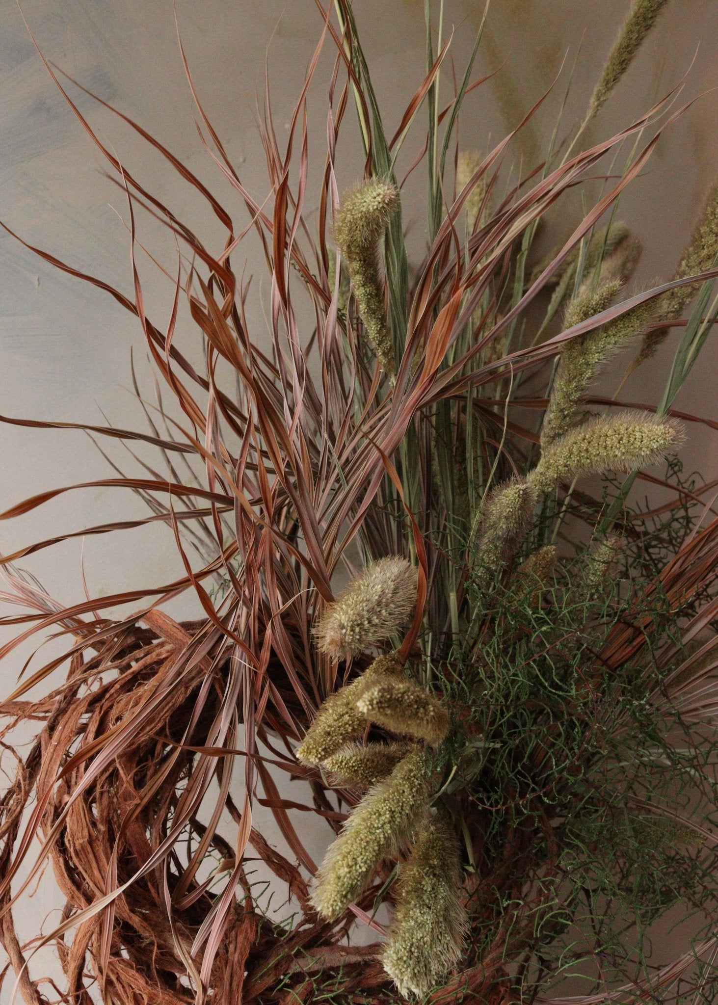 Dried Flowers with Natural Green Grasses and Brown Vase – Design by ...