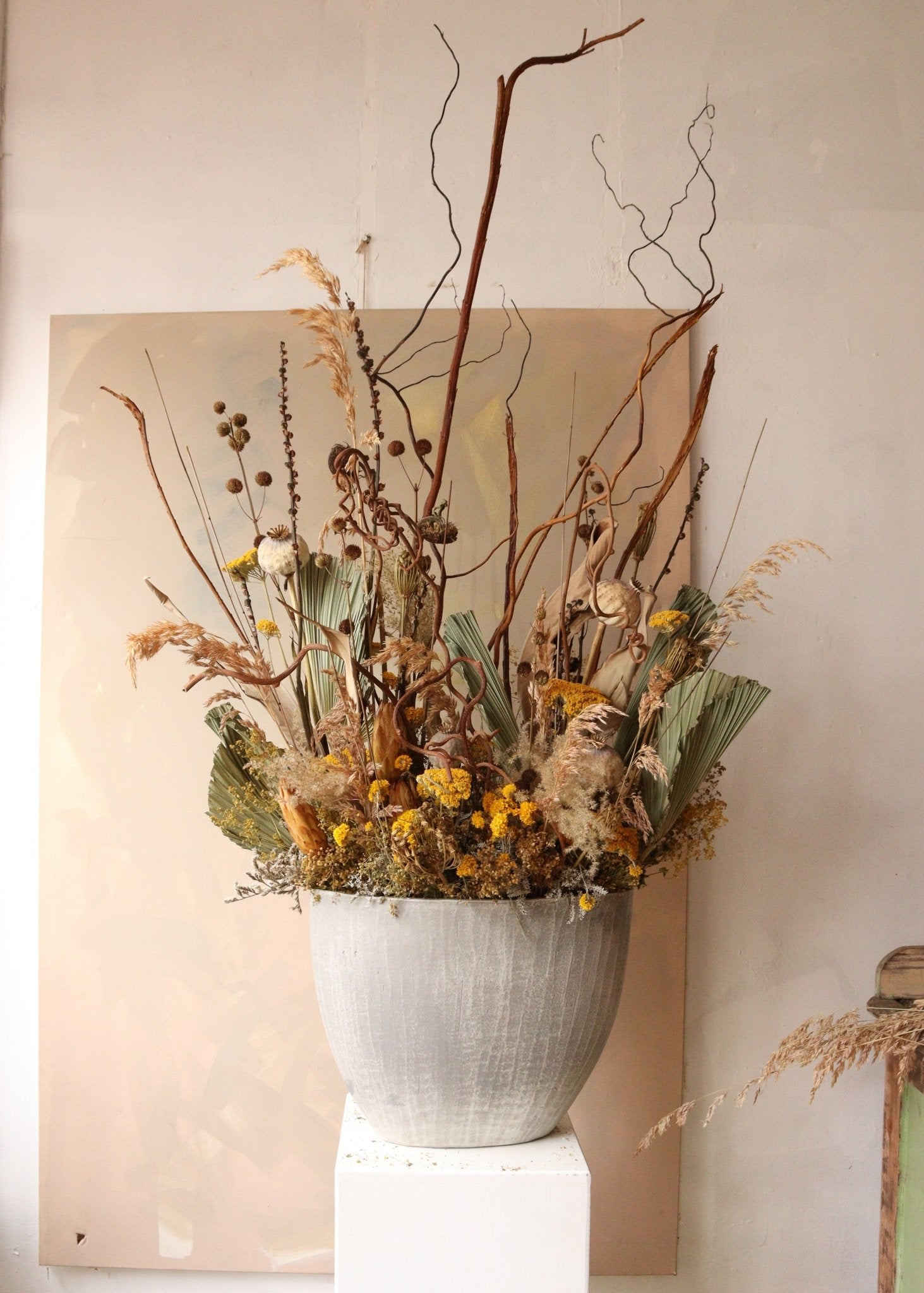 Dried Flower Arrangement - Modern Golden and Green Flowers – Design by ...